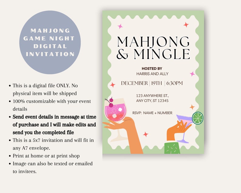 Mahjong Party Invitation Mahj on Party Mahjong Lessons - Etsy
