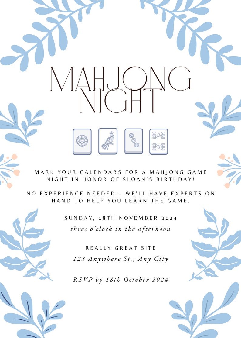 Colorful Preppy Mahjong Lesson Party Invitation - Customizable Instant ...