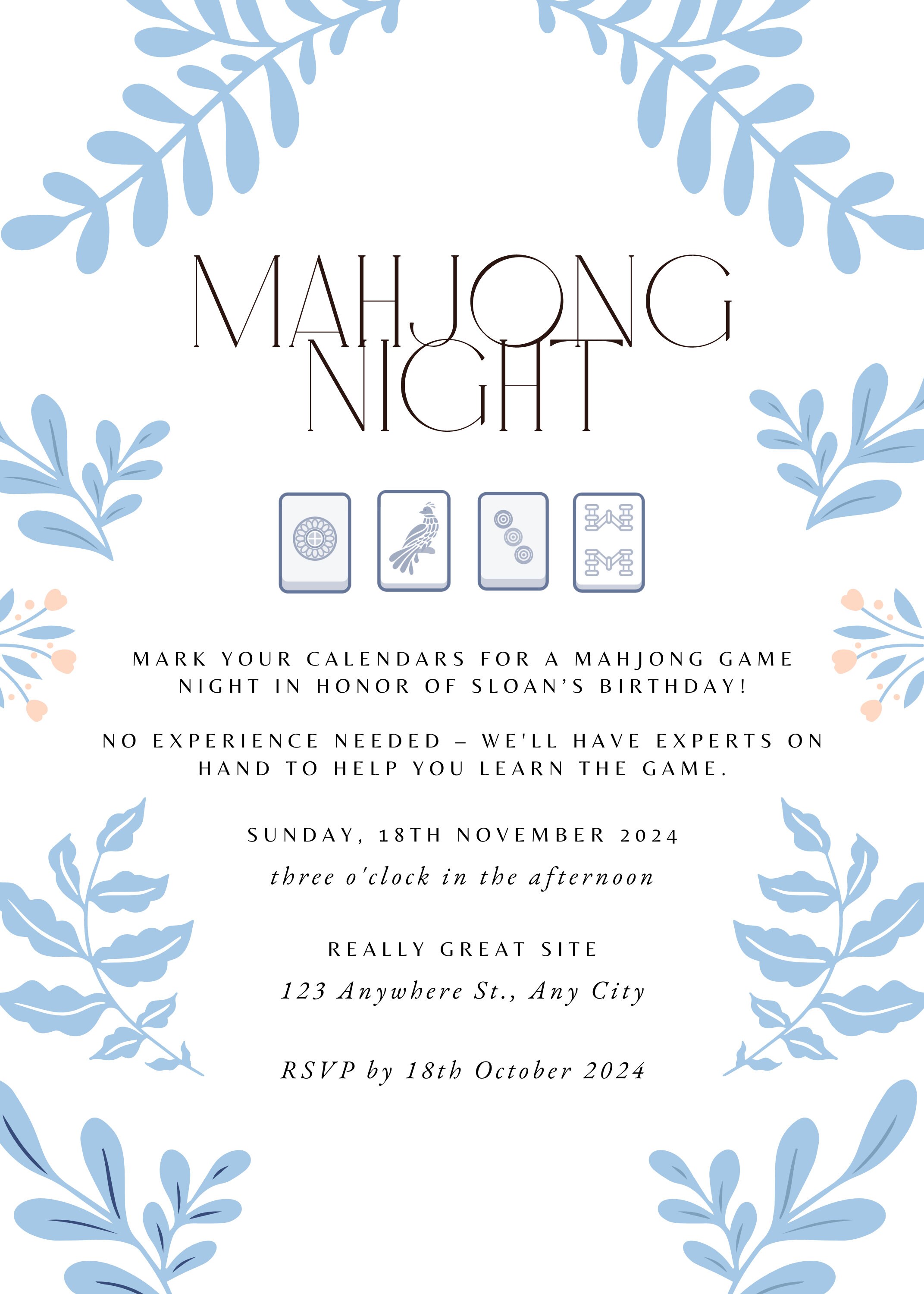 Colorful Preppy Mahjong Lesson Party Invitation Customizable Instant ...