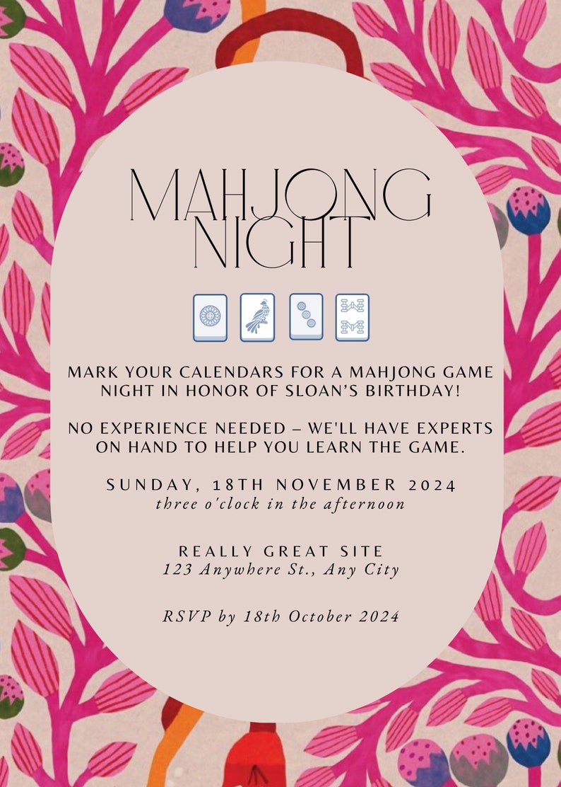 Instant Digital Mahjong Party Invitation | Mahjong Lessons Invite ...