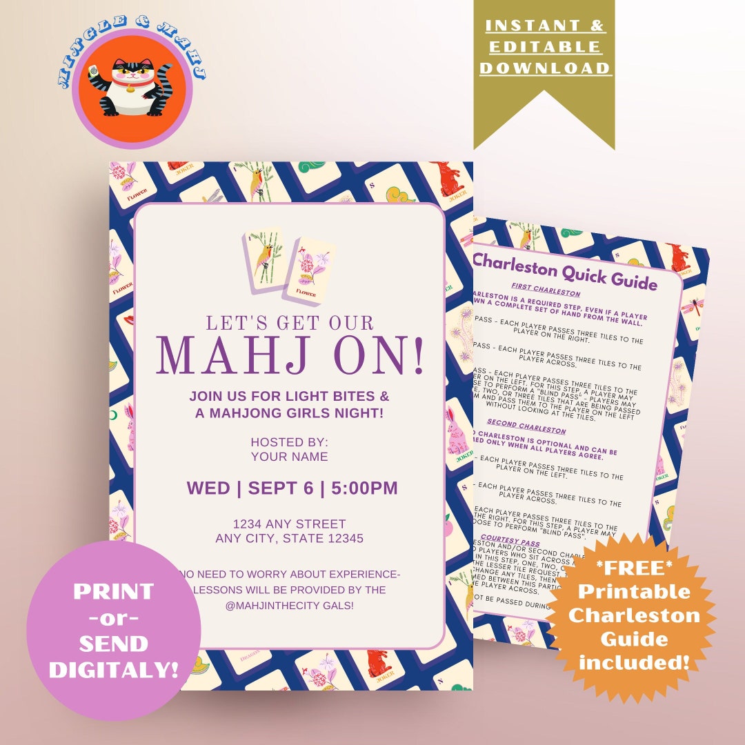 Mahjong Party Invitation | Mahj on Party | Mahjong Lessons Invite ...