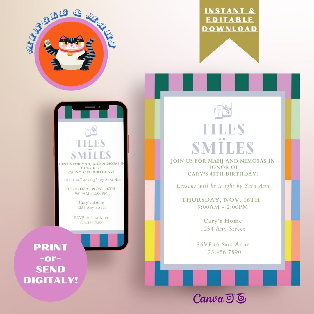 Mahjong Party Invitation: Editable Mahj on Party Invite (digital ...