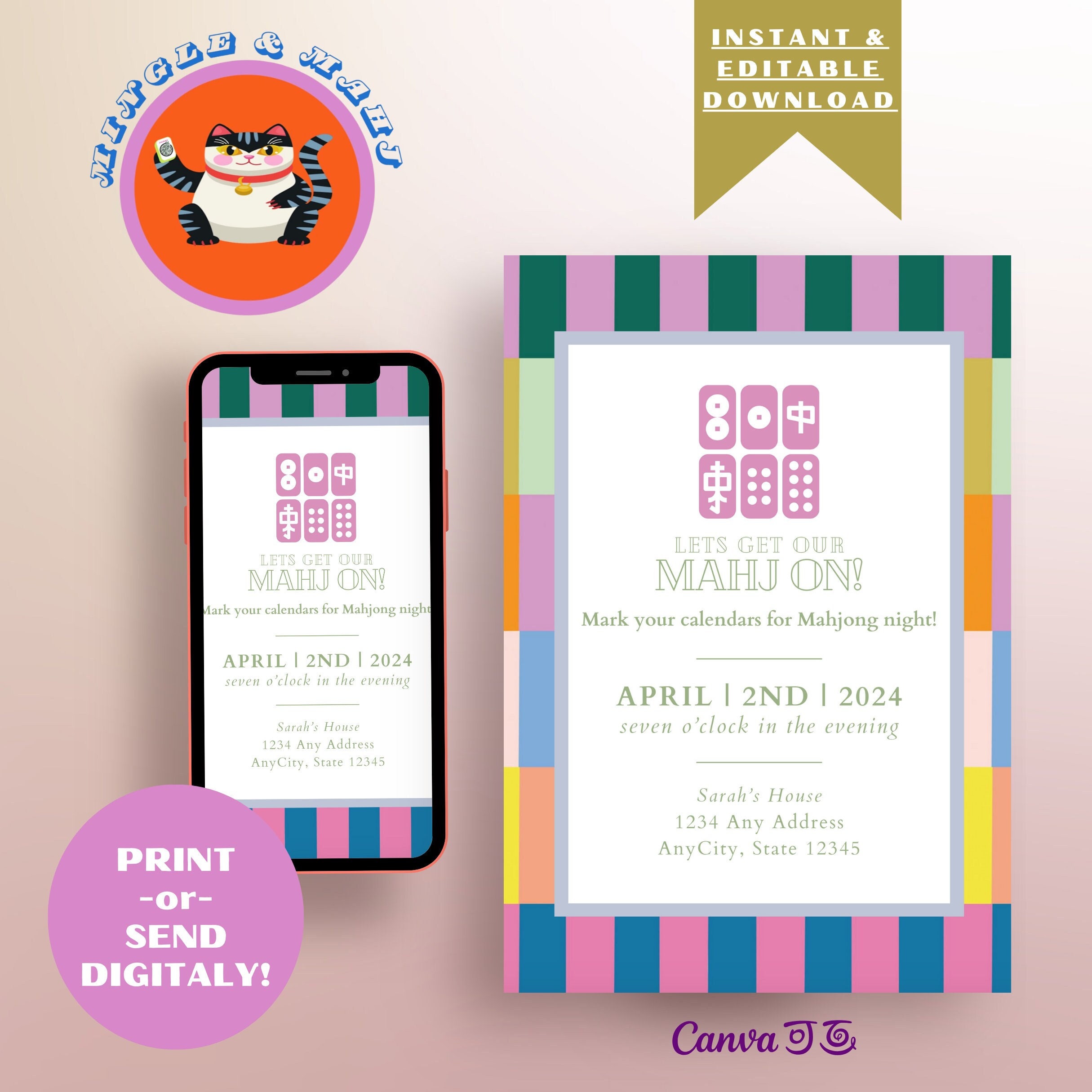 Mahjong Party Invitation | Mahj on Party | Mahjong Lessons Invite ...