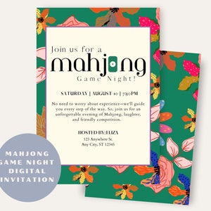 Mahjong Party Invitation Mahj on Party Mahjong Lessons Invite Printable ...