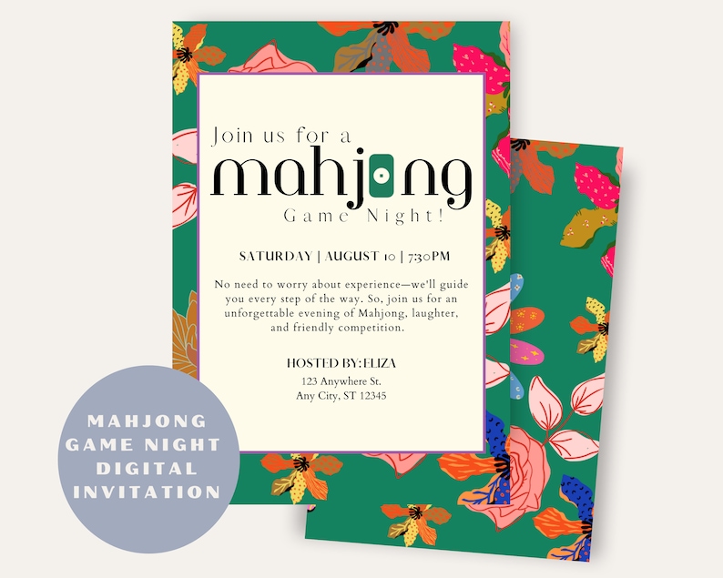 Mahjong Party Invitation Mahj on Party Mahjong Lessons Invite Printable ...
