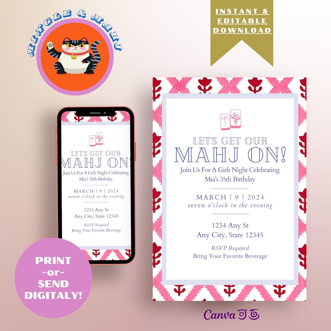 Mahjong Party Invitation | Mahj on Party | Mahjong Lessons Invite ...