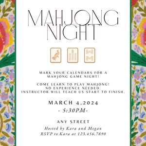 Mahjong Night Party Invitation: Editable Template (digital Download) - Etsy