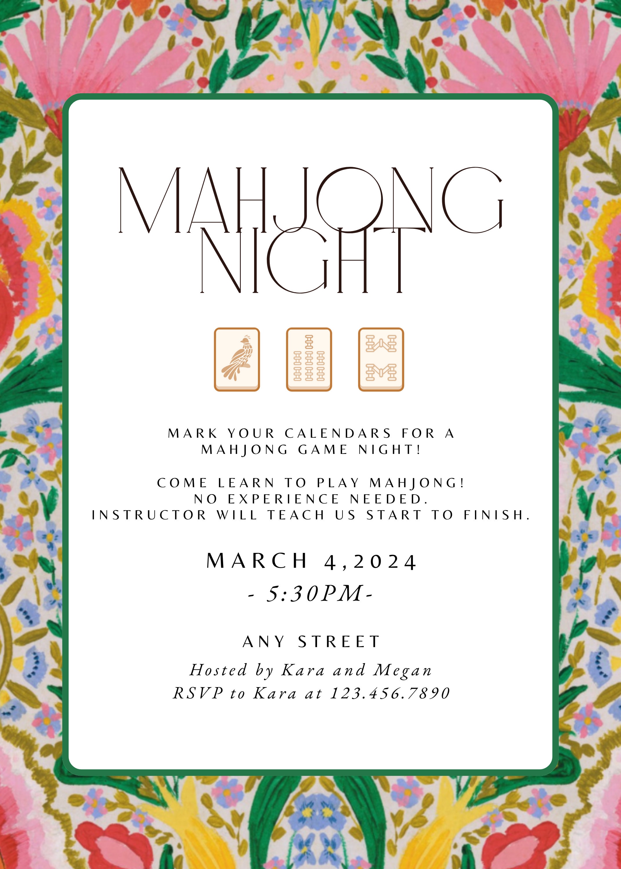 Mahjong Party Invitation | Mahj on Party | Mahjong Lessons Invite ...