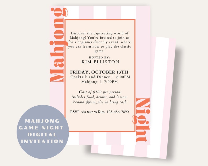 Mahjong Party Invitation Mahj on Party Mahjong Lessons - Etsy