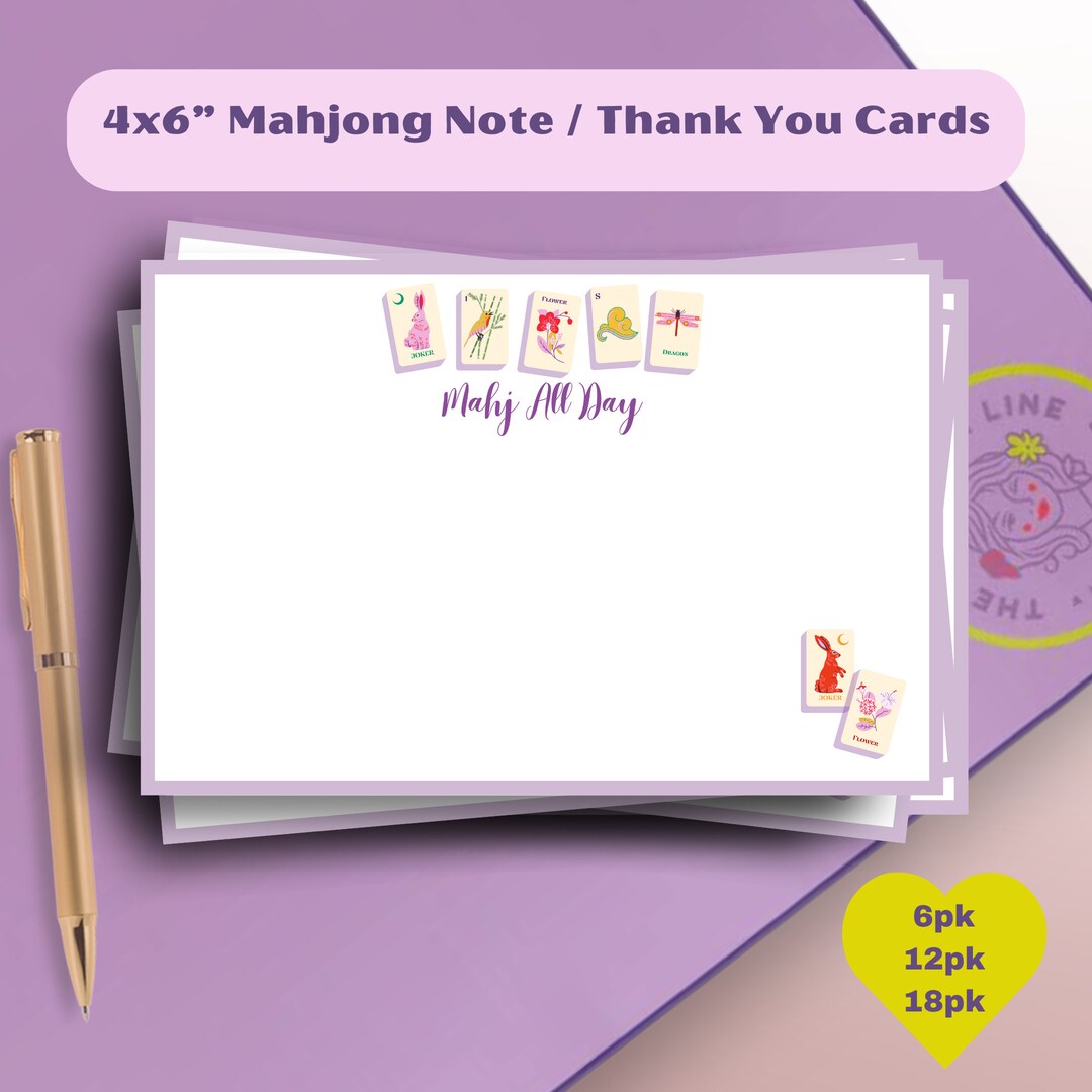 Mahjong Stationery Note Cards: 4x6" Thank You Notes - Etsy