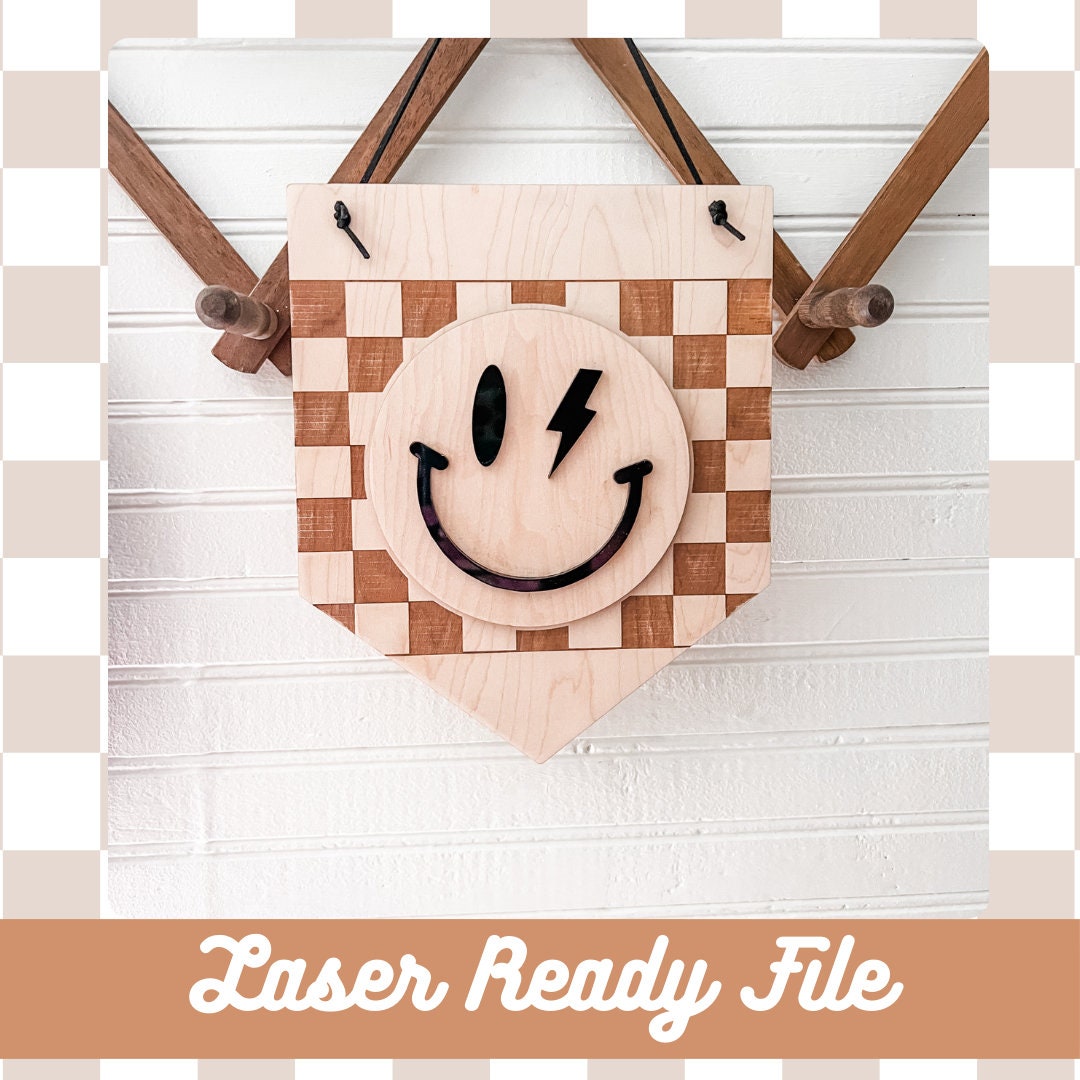 Checkered Smiley Face Sign SVG: Skater Decor, Laser Cut File (digital ...