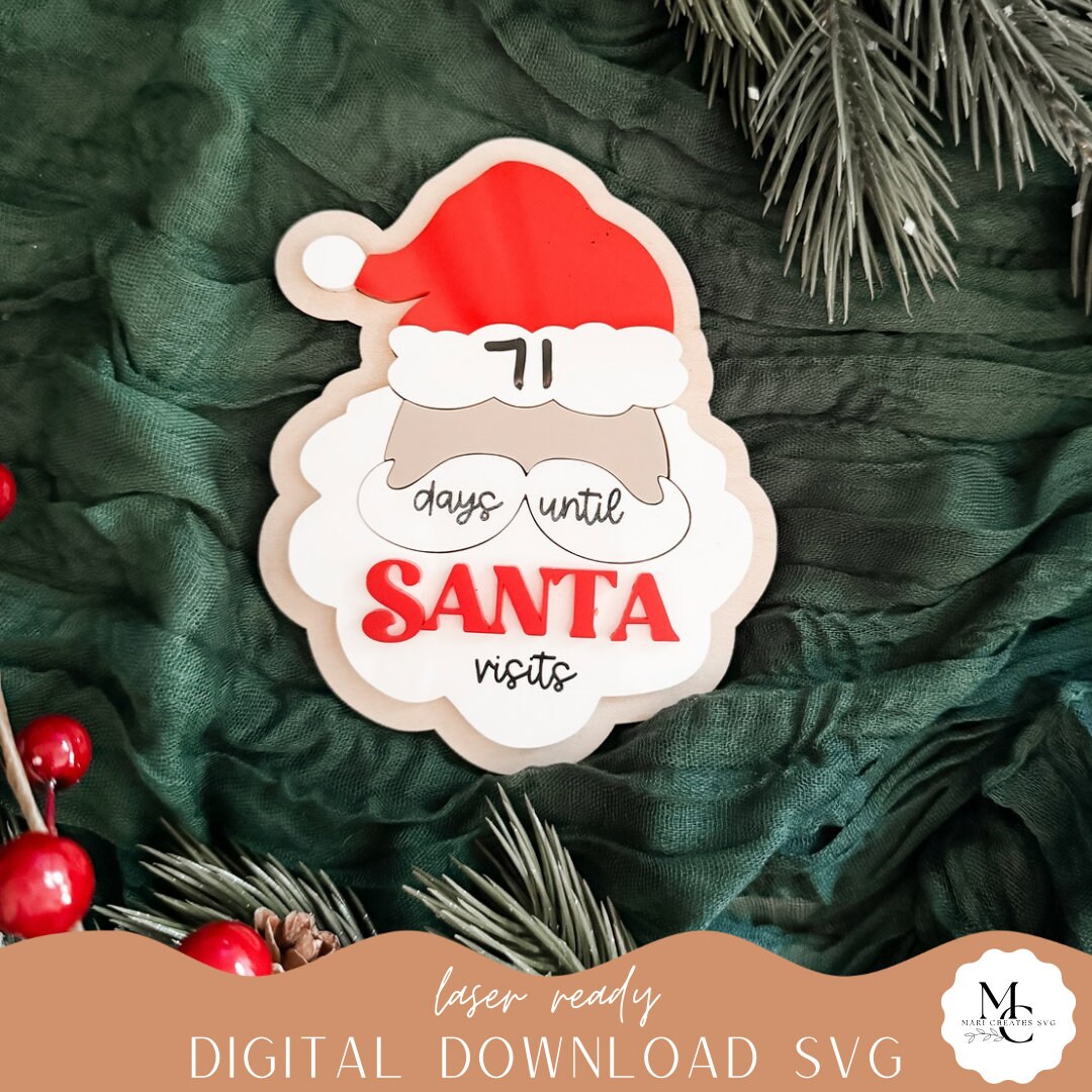 Santa Face Countdown SVG: Christmas Days Tracker Laser File (digital ...