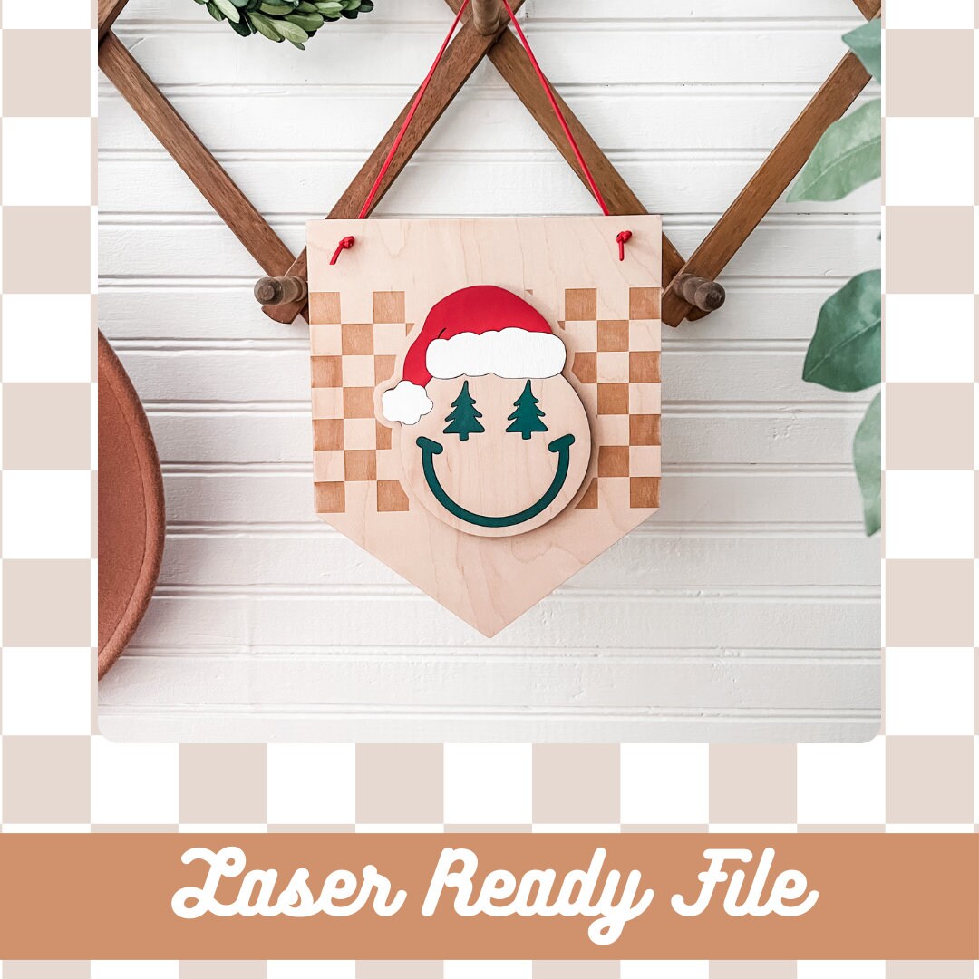 DIGITAL Download | Checkered Santa Smiley Face Sign SVG | Christmas ...