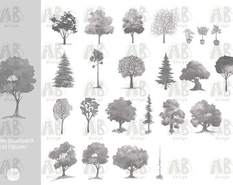 23 Tree Figures Silhouettes Brushpack for Photoshop (ABR) - Etsy