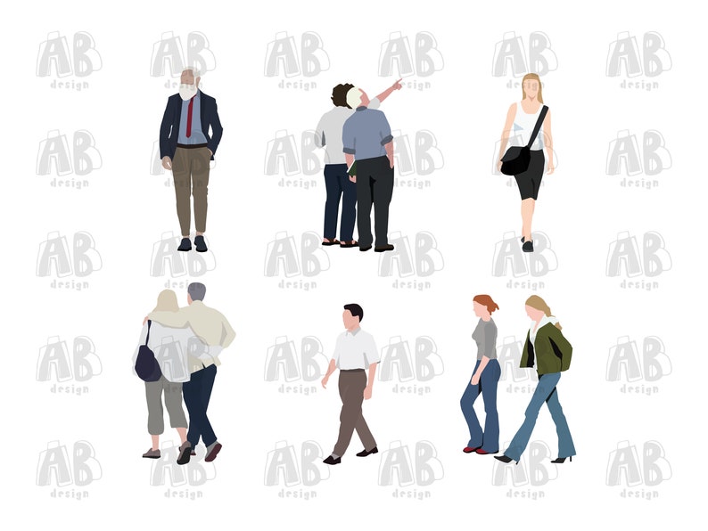 40 Figures Pack - Flat Vector Cutout and Silhouette People (AI - Png ...