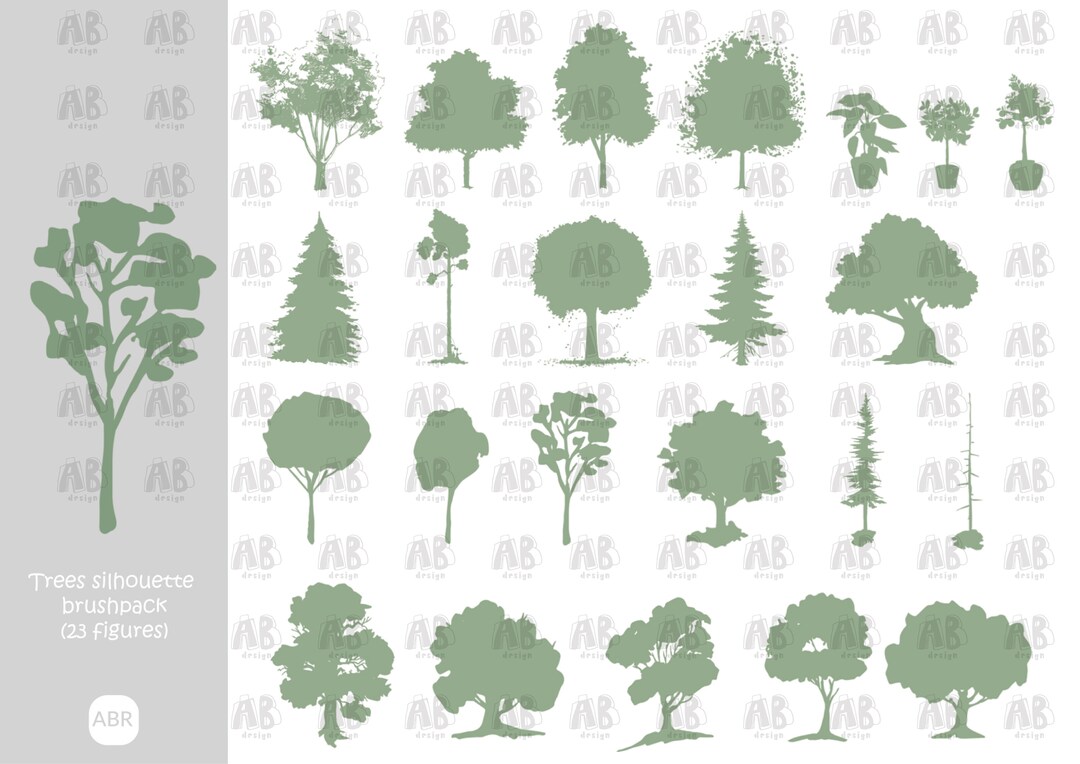23 Tree Figures Silhouettes Brushpack for Photoshop (ABR) - Etsy