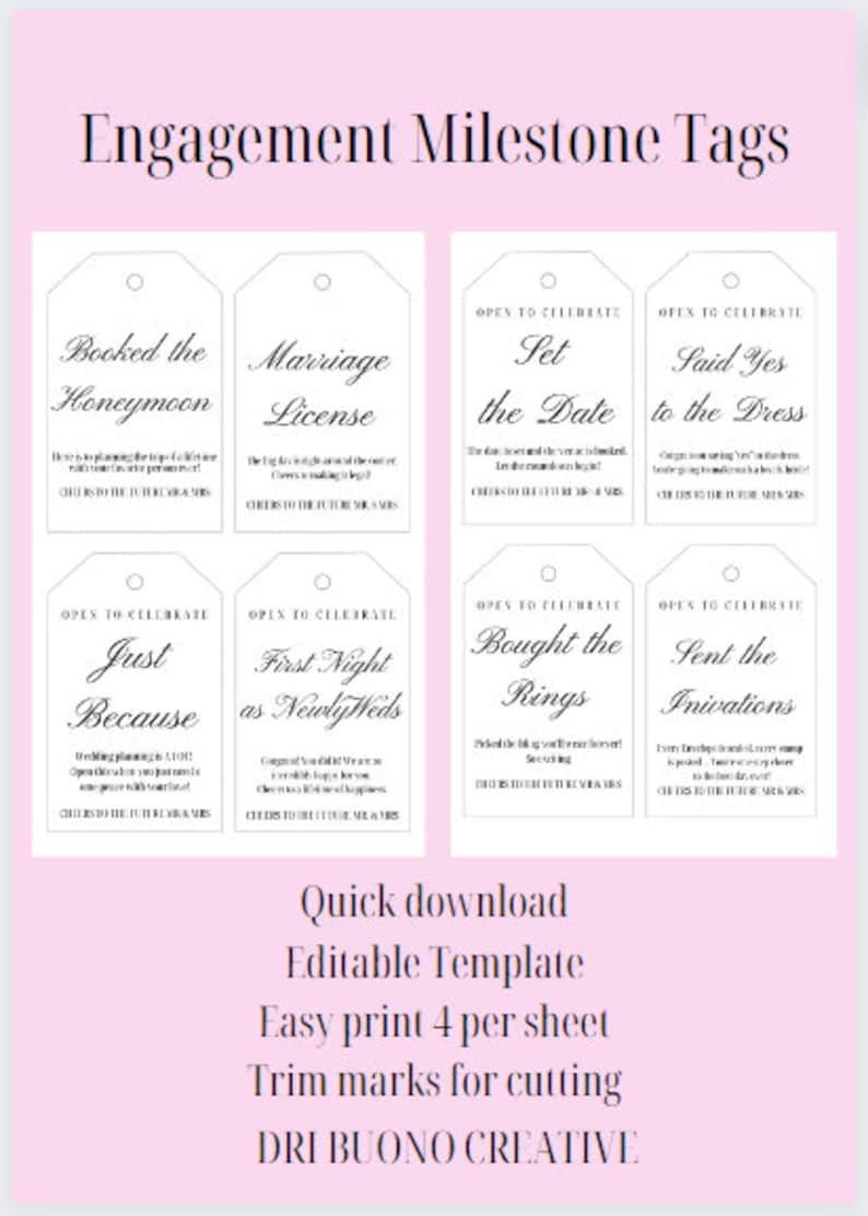 Engagement Milestone Wine Tags, Wedding Planning Milestone Wine Labels ...