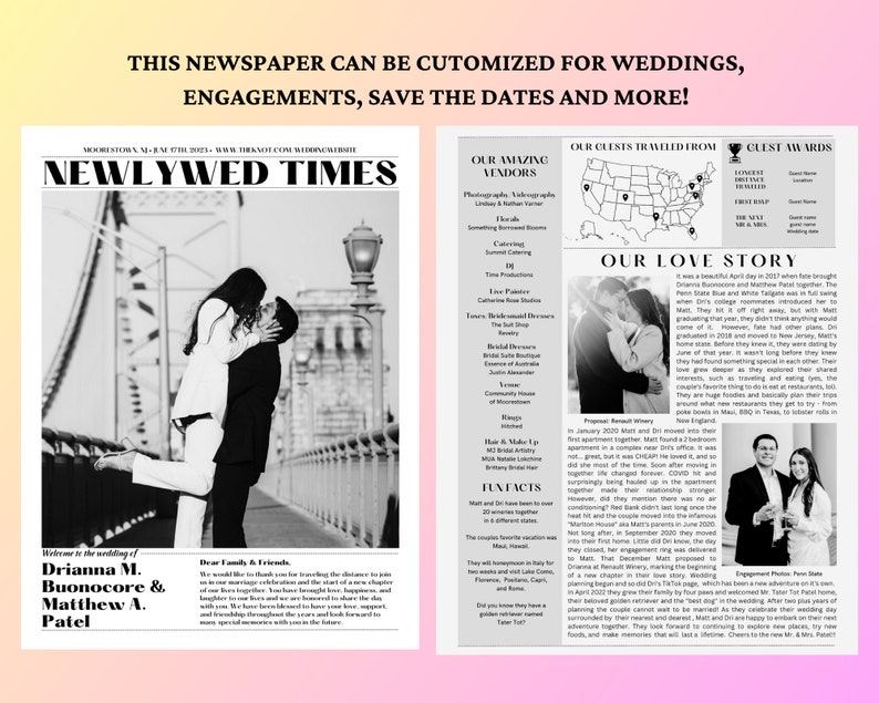 Customizable Wedding Newspaper Template | Personalized Wedding ...