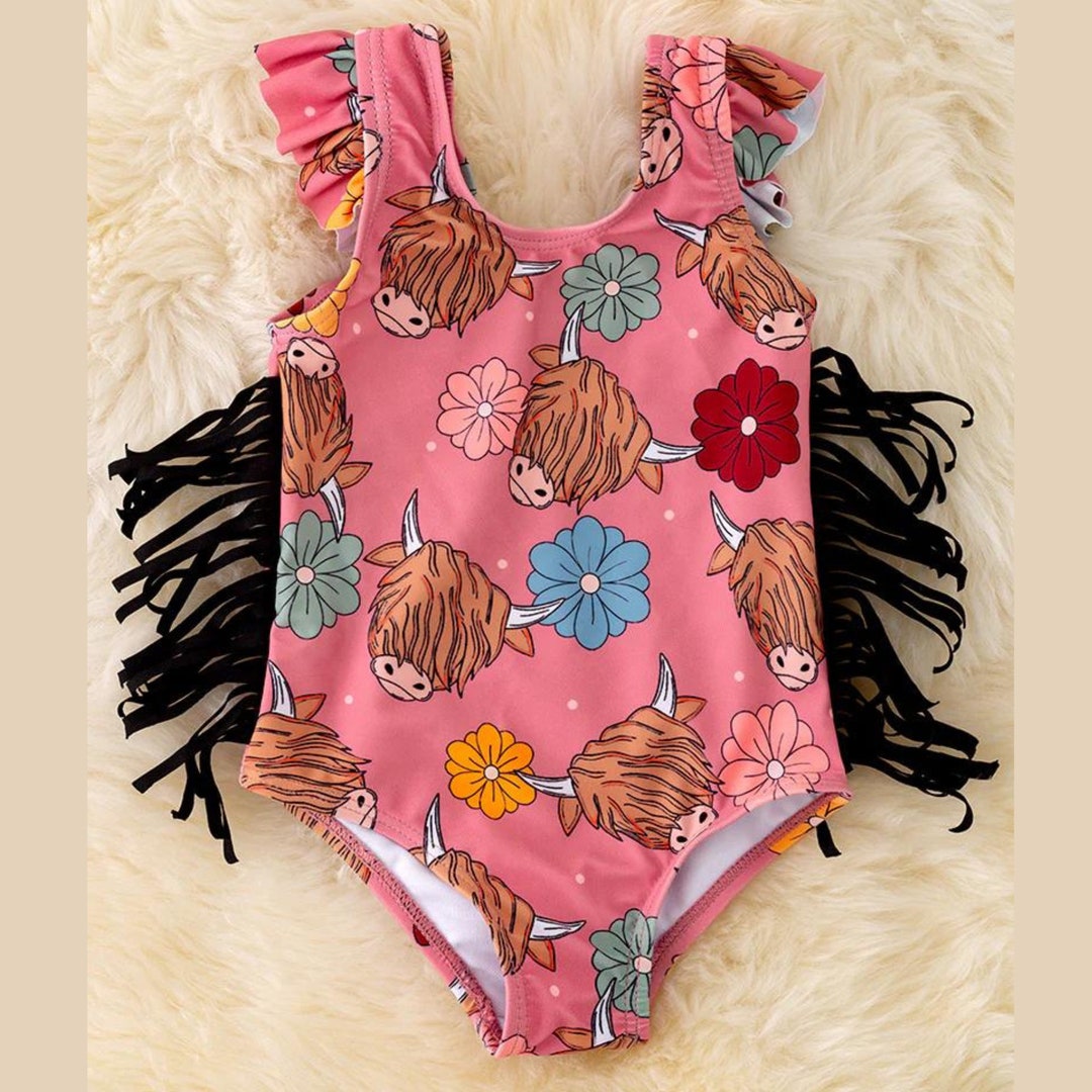 Highland Cow Western One Piece Swim Suit Cowgirl Bathing Suit Rodeo Cow ...