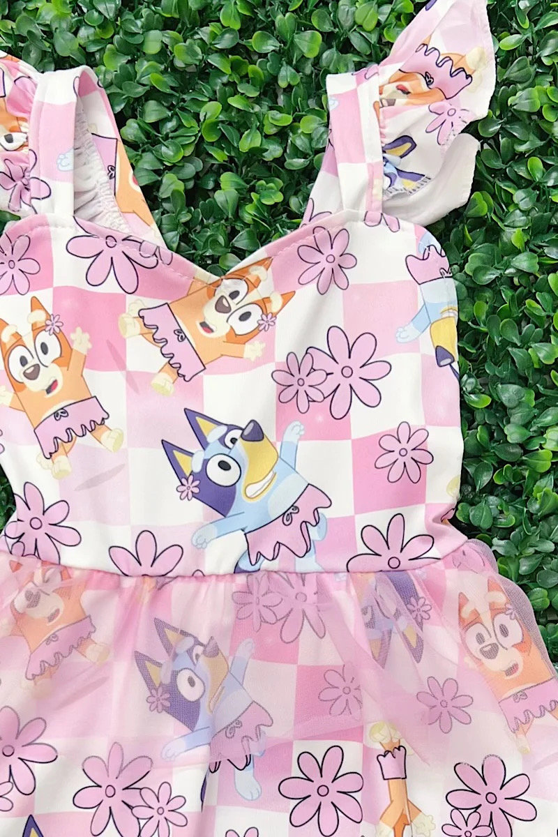 Bluey Character Girls Dress Summer Childs Dresses Pink Tulle Bluey the ...