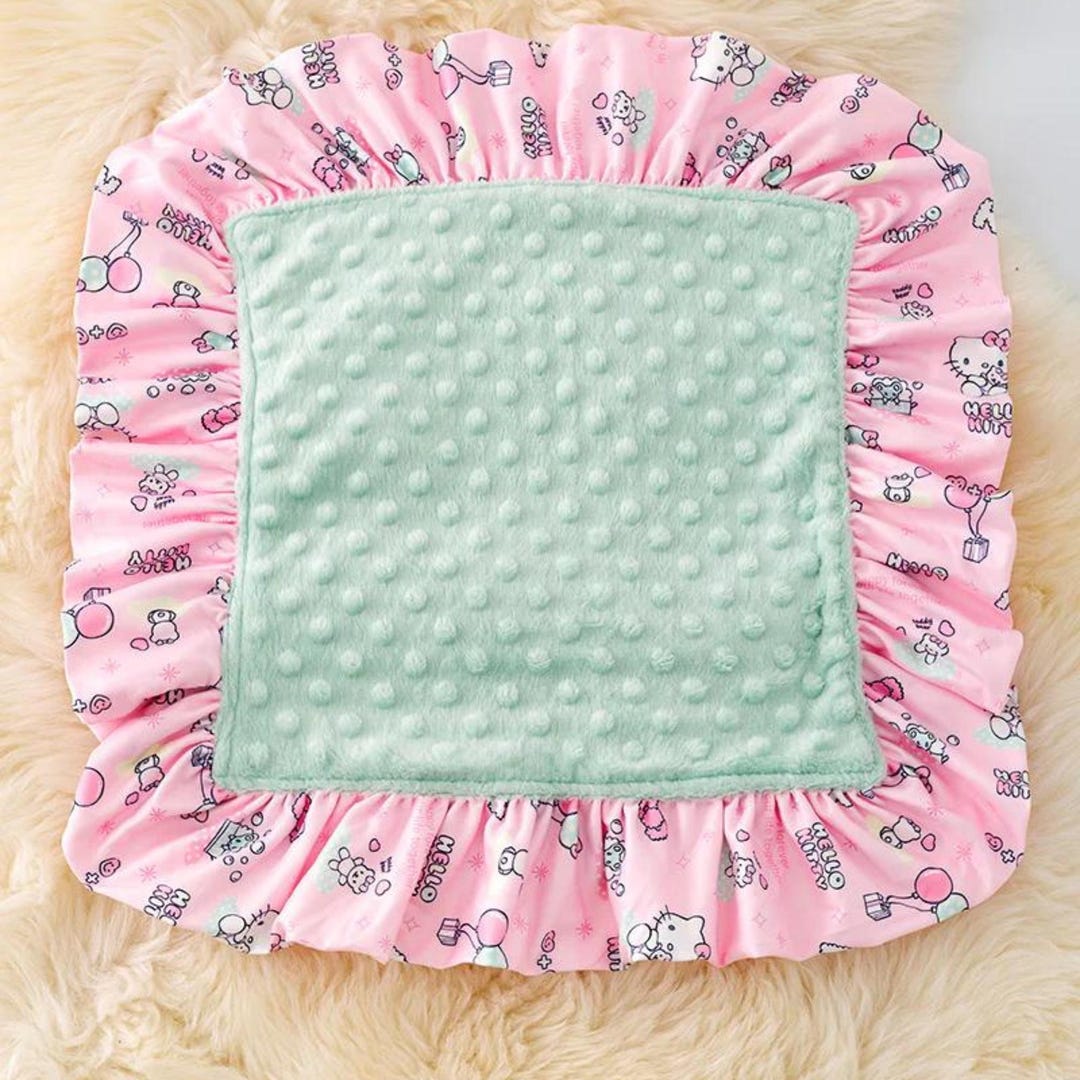 Adorable Hello Kitty Baby Security Blanket With Aqua and Pink Minky ...