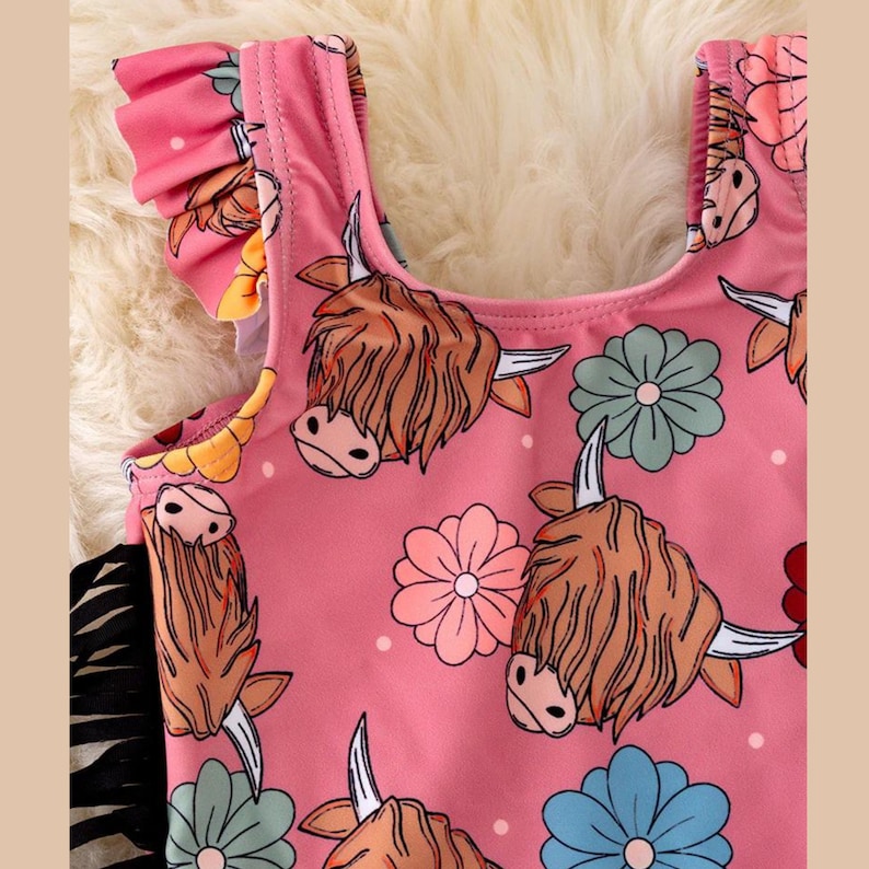 Highland Cow Western One Piece Swim Suit Cowgirl Bathing Suit Rodeo Cow ...