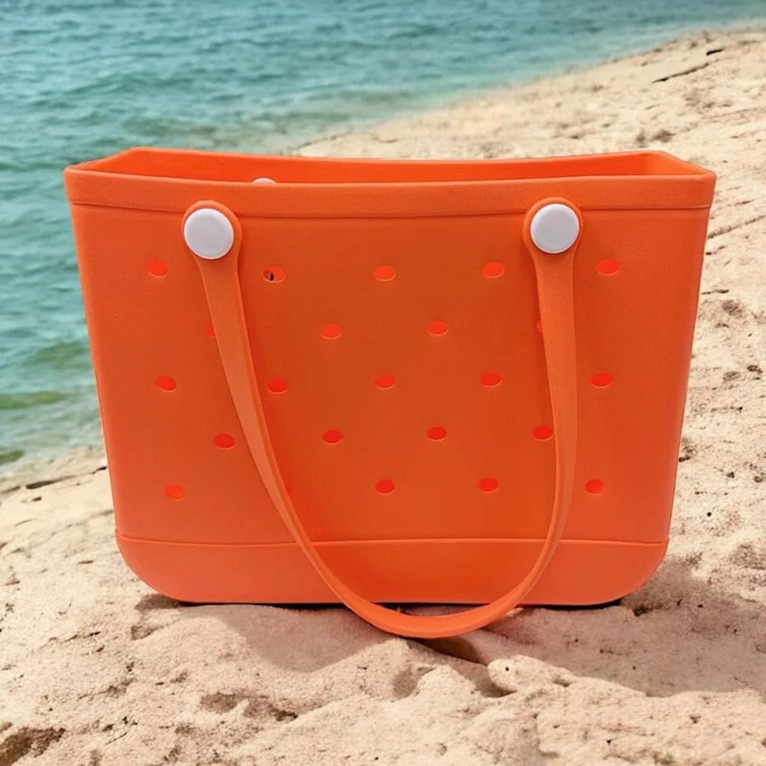 Orange Rubber Beach Bag Rubber Tote Bag for Women Waterproof Sandproof Pool Bag Sports Bag for ...