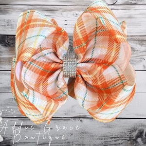 Massive Orange Plaid Hair Bow, Double Layer Large Orange Big Girls ...