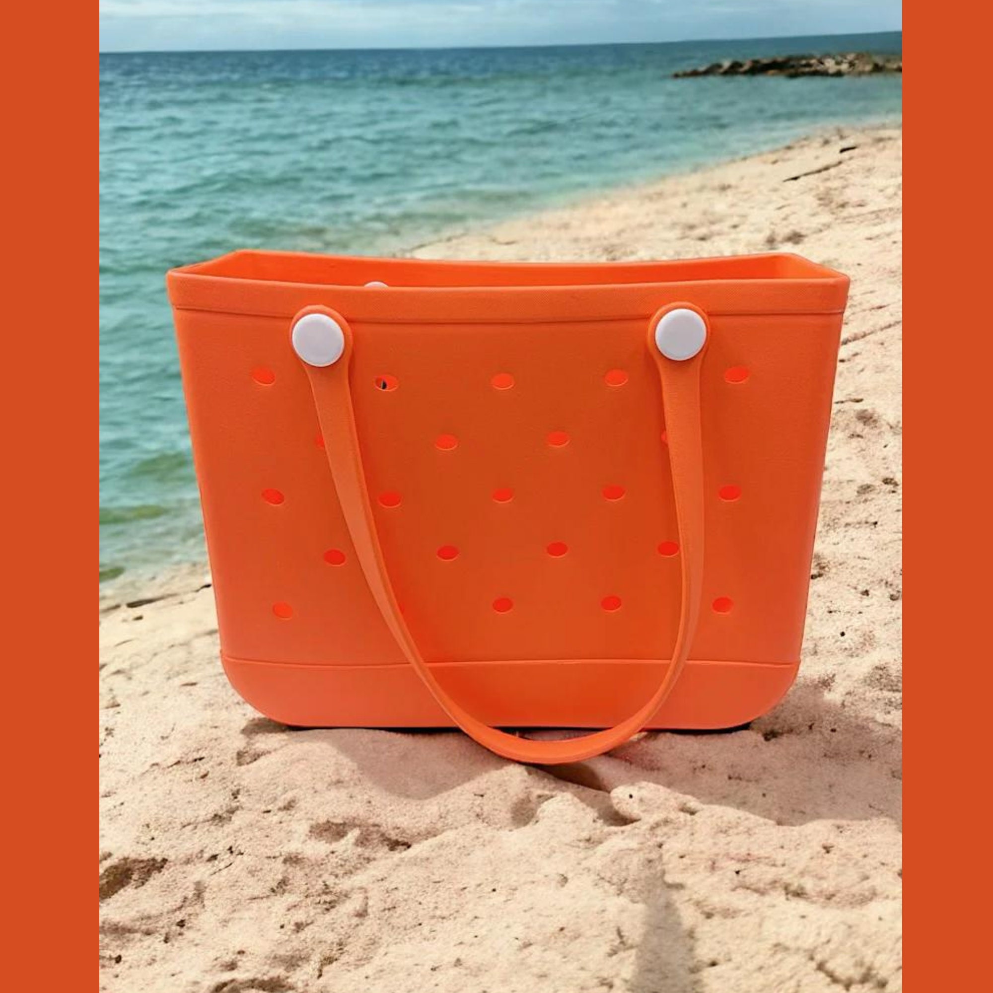 Orange Beach Bag Rubber Tote Bag for Women and Children Mom & Me ...