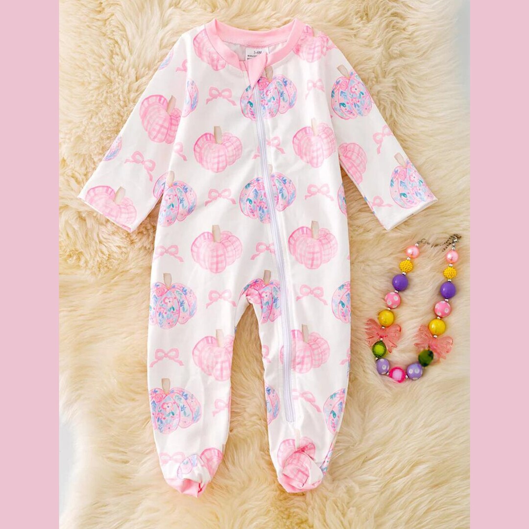 Coquette Fall Pink Bamboo Baby Girl Footie Romper With Zipper - Etsy