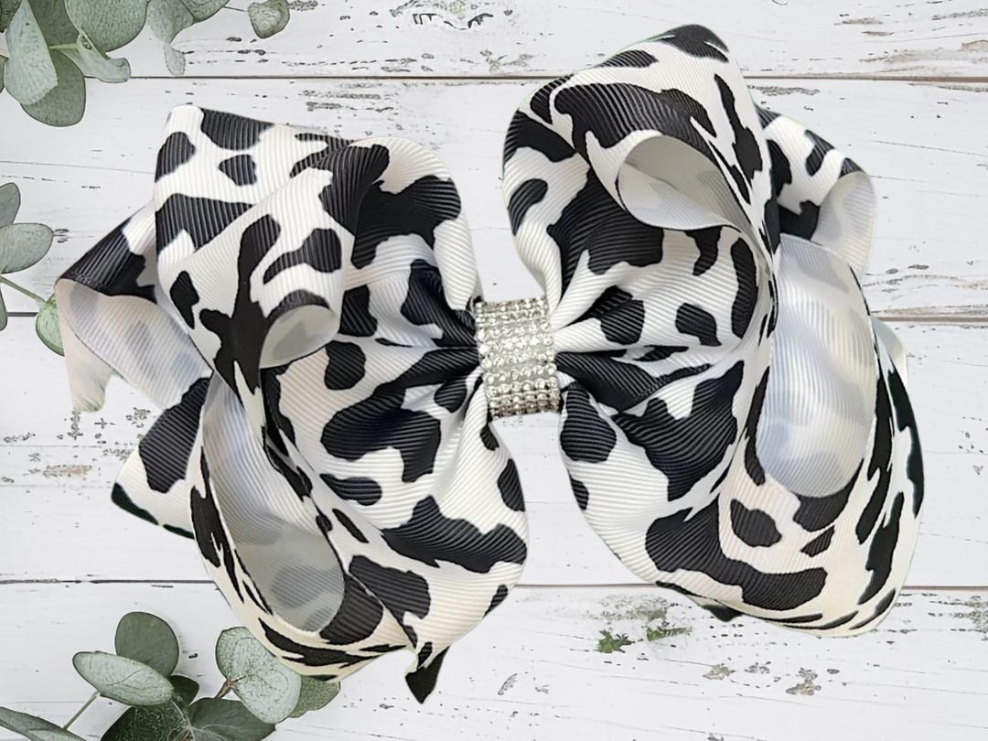 XL Cow Print Ribbon Hairbow Handmade Western Hair Accessory on ...