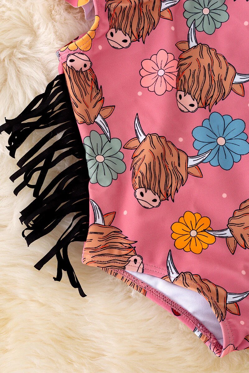 Highland Cow Western One Piece Swim Suit Cowgirl Bathing Suit Rodeo Cow ...