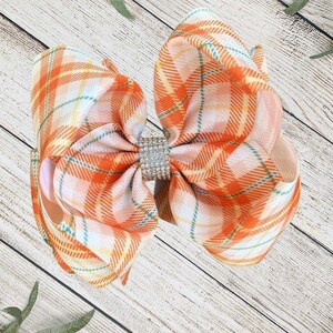 Massive Orange Plaid Hair Bow, Double Layer Large Orange Big Girls ...