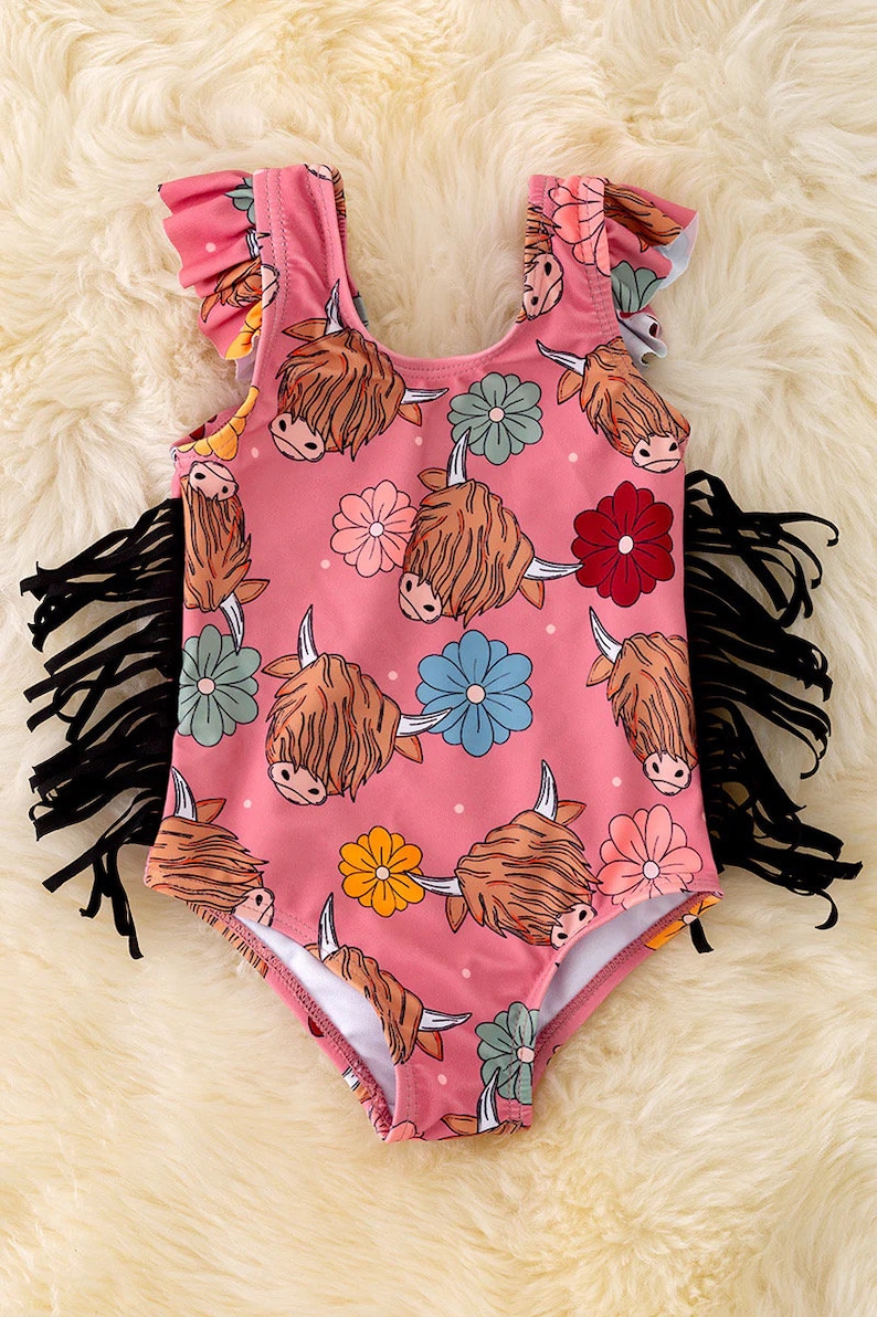 Highland Cow Western One Piece Swim Suit Cowgirl Bathing Suit Rodeo Cow ...