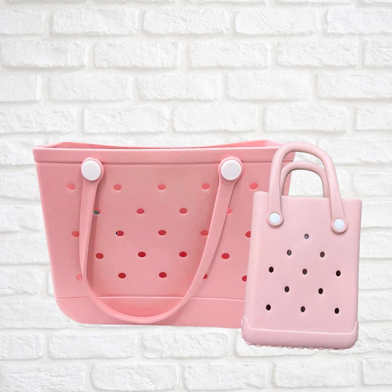 Blush Pink Beach Bag Rubber Tote Bag for Women and Children Mom & Me ...