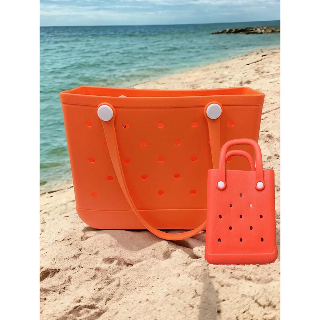 Orange Beach Bag Rubber Tote Bag for Women and Children Mom & Me Waterproof Sandproof Pool Bag ...