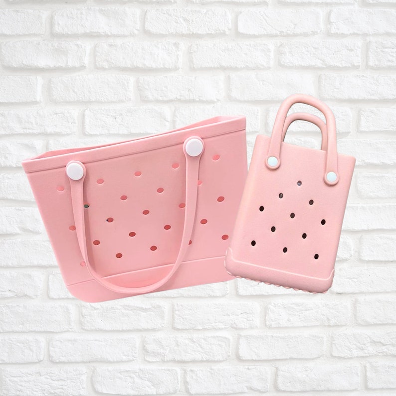 Blush Pink Beach Bag Rubber Tote Bag for Women and Children Mom & Me ...