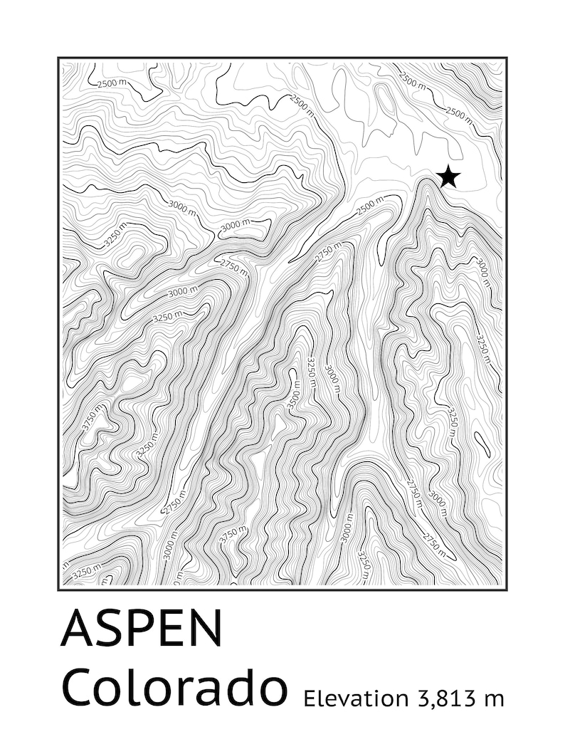 Aspen, Colorado | Topography Print | Downloadable File - Etsy