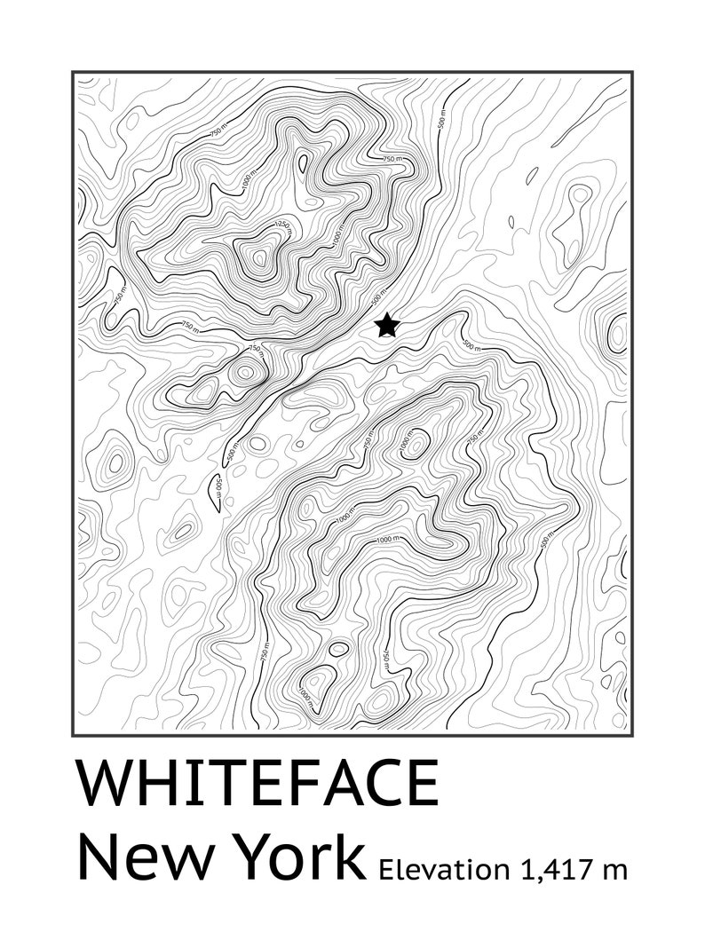 Whiteface, New York | Topography Print | Downloadable File - Etsy