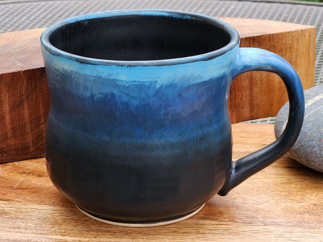 18 Fl Oz, Stormy Night Satin Blue/black - Handmade Pottery Mug, Coffee ...