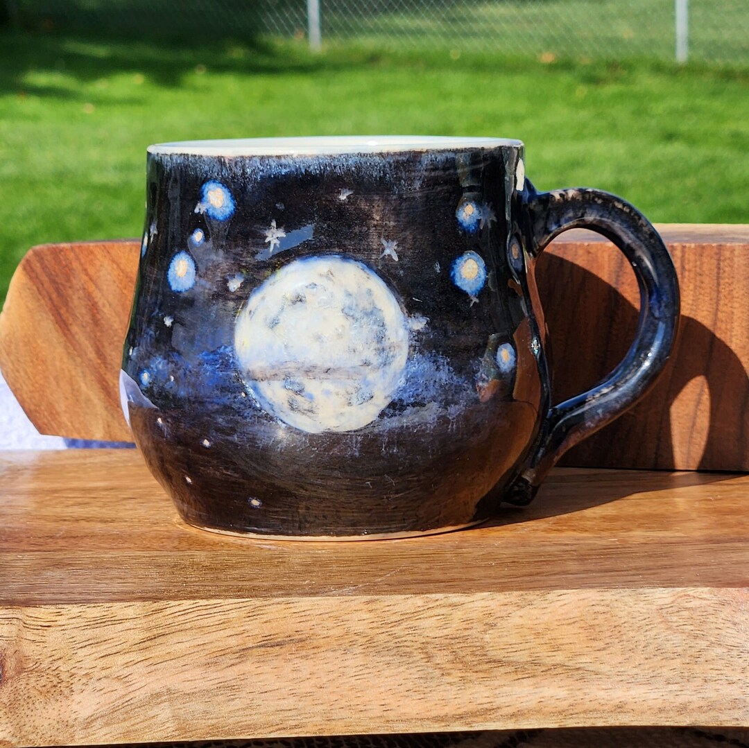 14 Fl Oz, Summer Night Cup, Handmade, Moon and Stars, Celestial Pottery ...