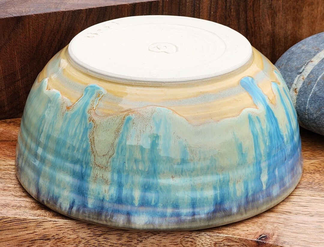 18 Fl Oz Sandy Beach - Aqua Blue and White Bowl, Soup Bowl, Handmade ...