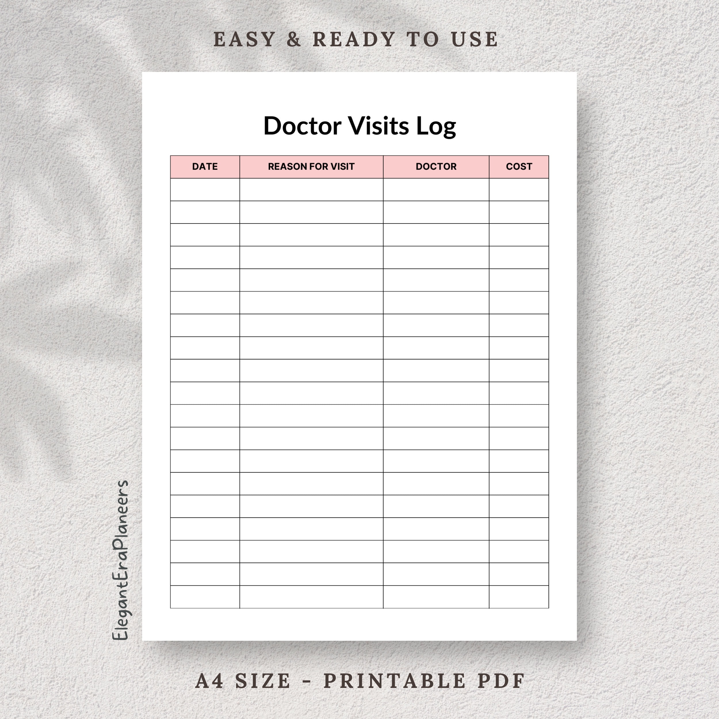 Doctor Visits Log Printable Template, Doctor Appointment Log, Medical ...