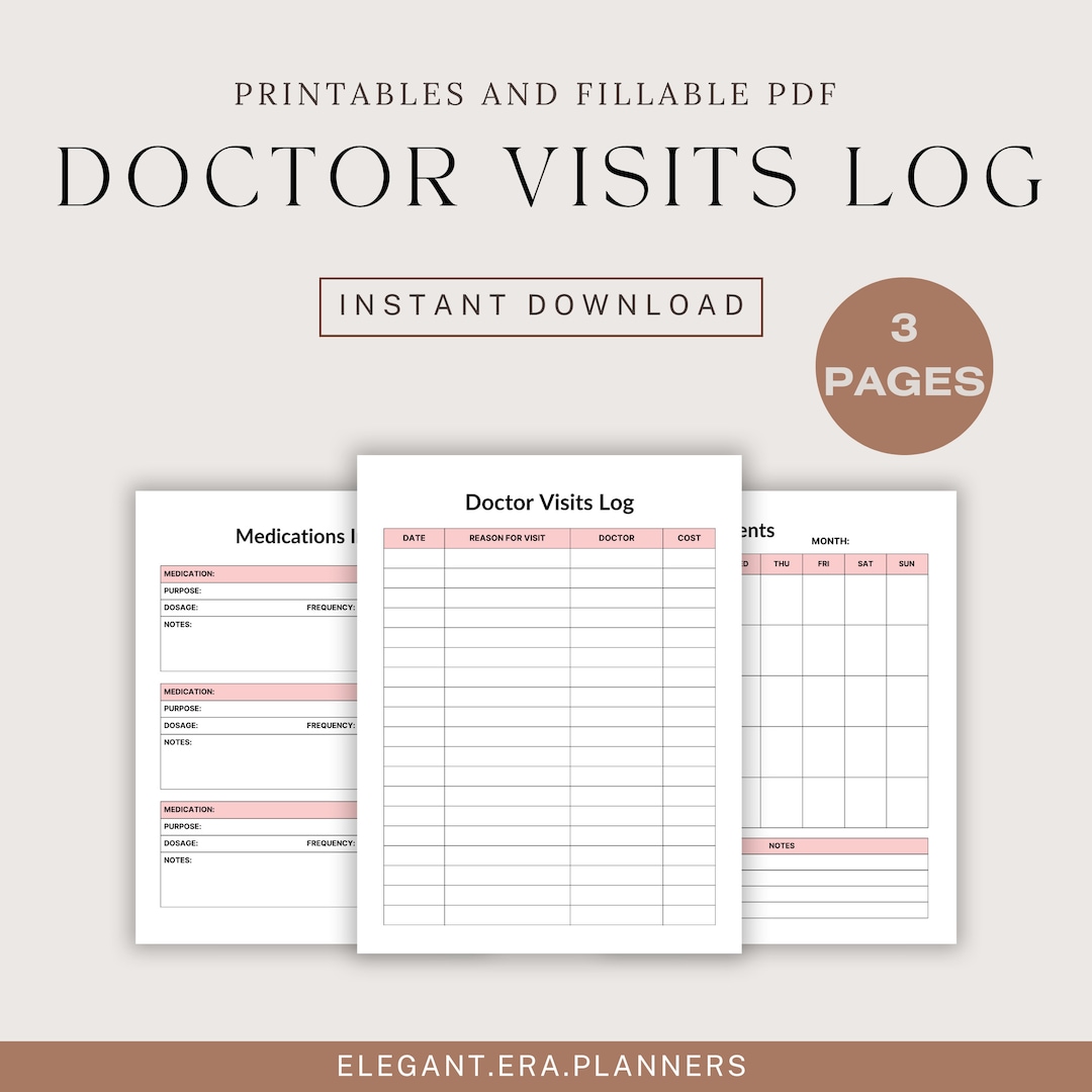 Doctor Visits Log Printable Template, Doctor Appointment Log, Medical ...