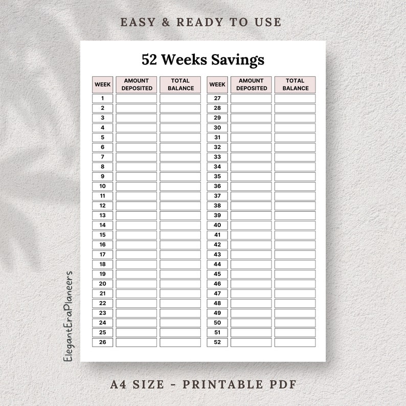 52 Week Savings Challenge 2024, Saving Tracker, Saving Money Ideas, Printable 52 Week Savings ...
