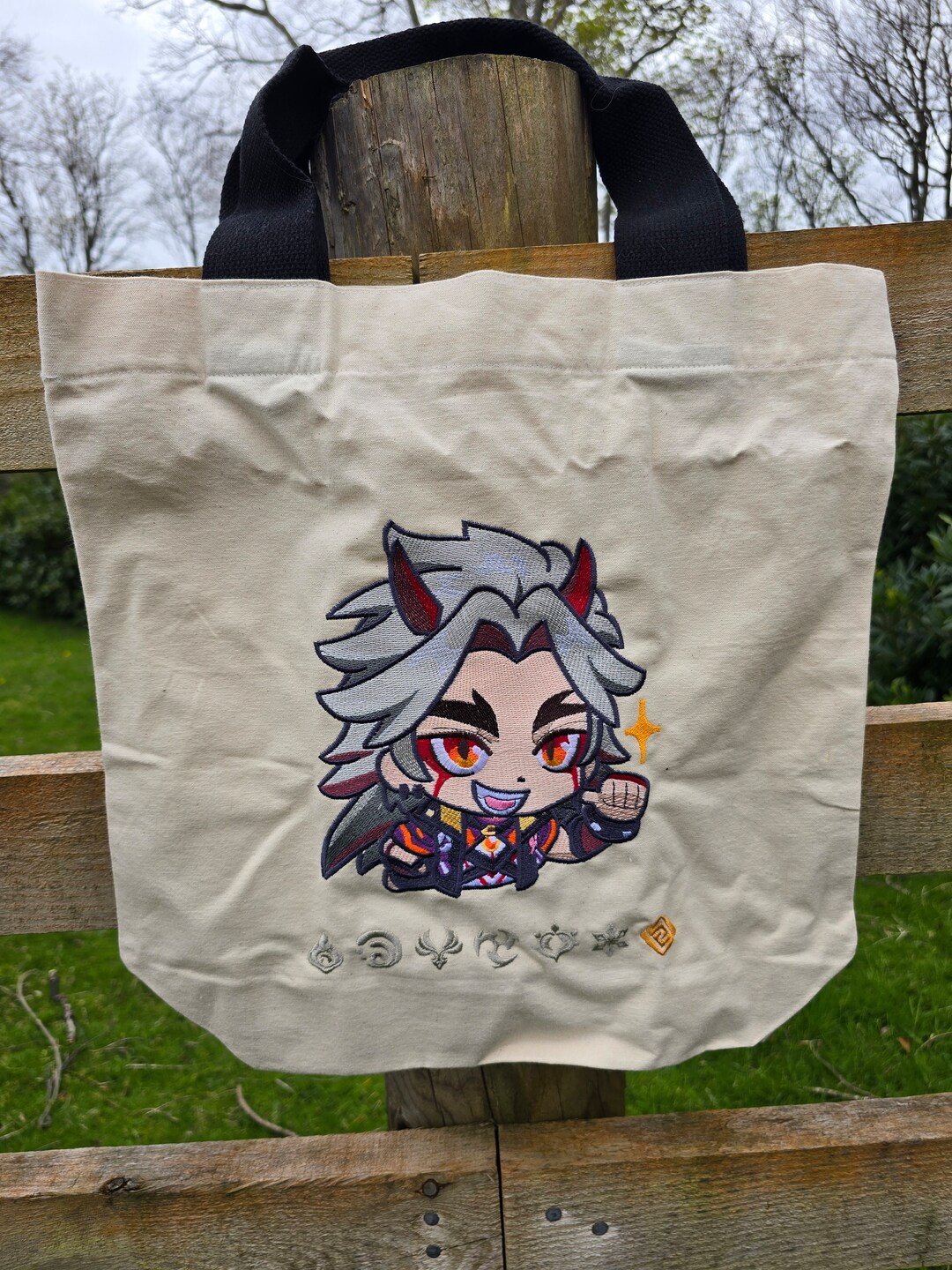 Arrataki Itto Hand Digitized and Embroidered Canvas Tote Bag genshin ...