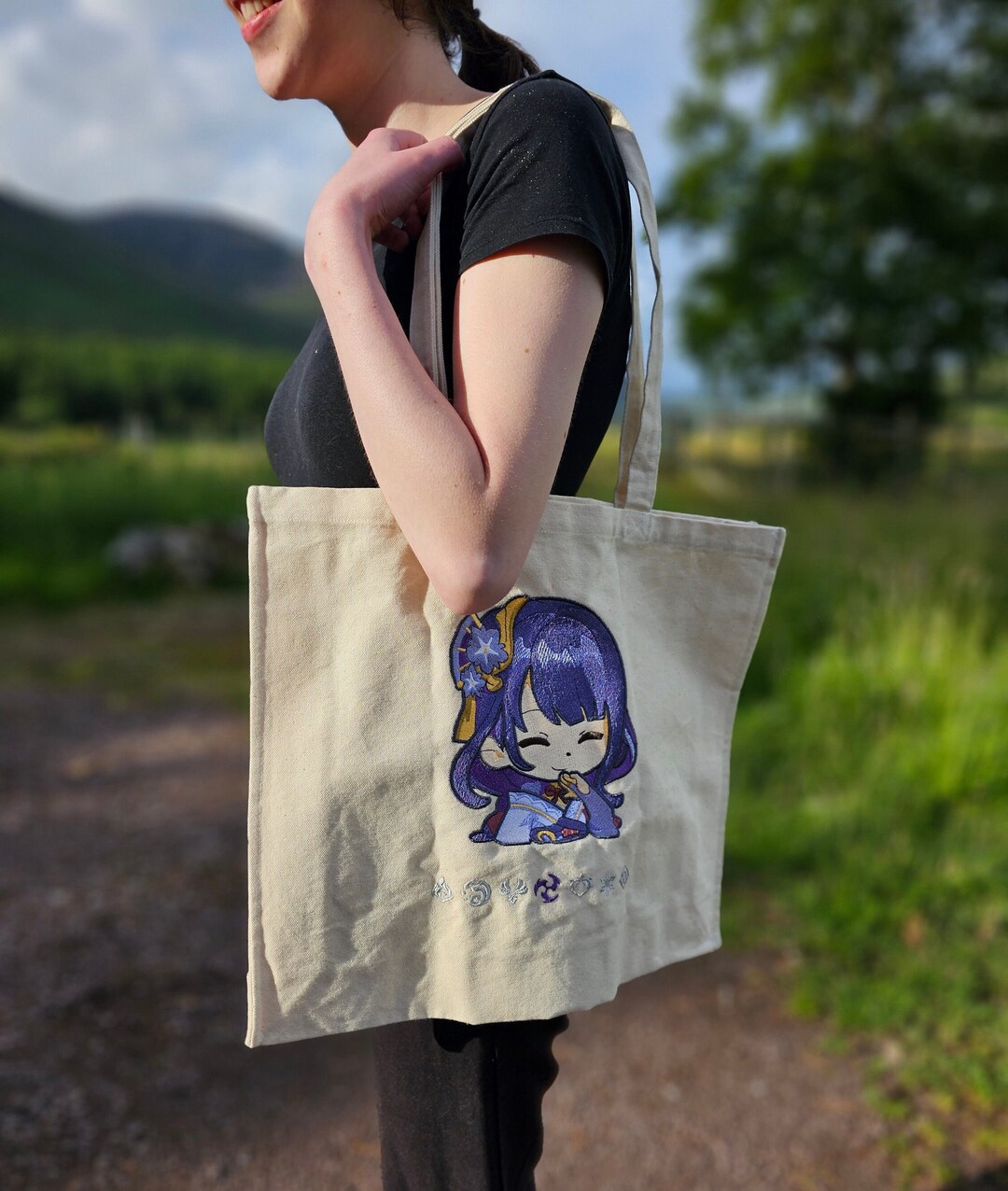 Genshin Impact's Raiden Shogun Embroidered Canvas Tote Bag With ...