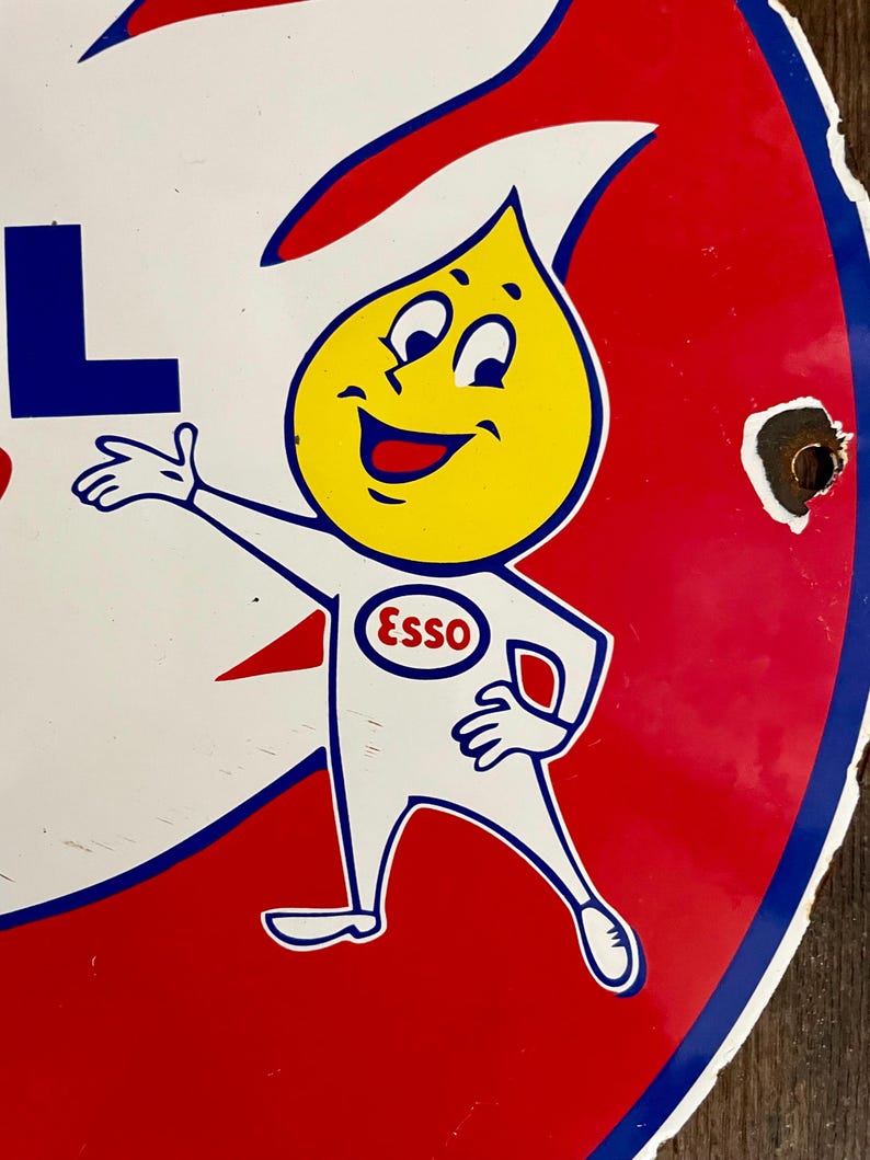 Vintage ESSO FUEL OIL Gas Station Pump 12" Round Porcelain Sign - Etsy