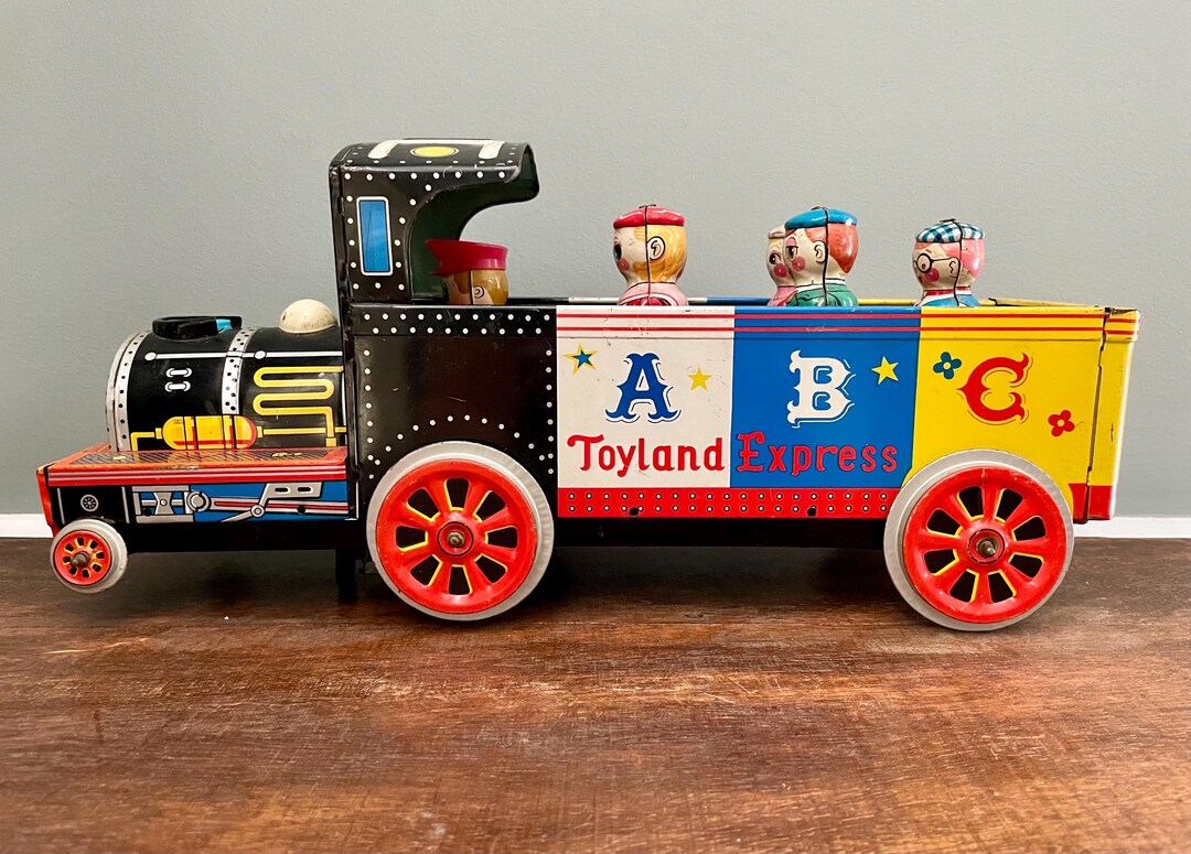Vintage Tin Train TOYLAND EXPRESS W Little People JAPAN Trade Mark ...