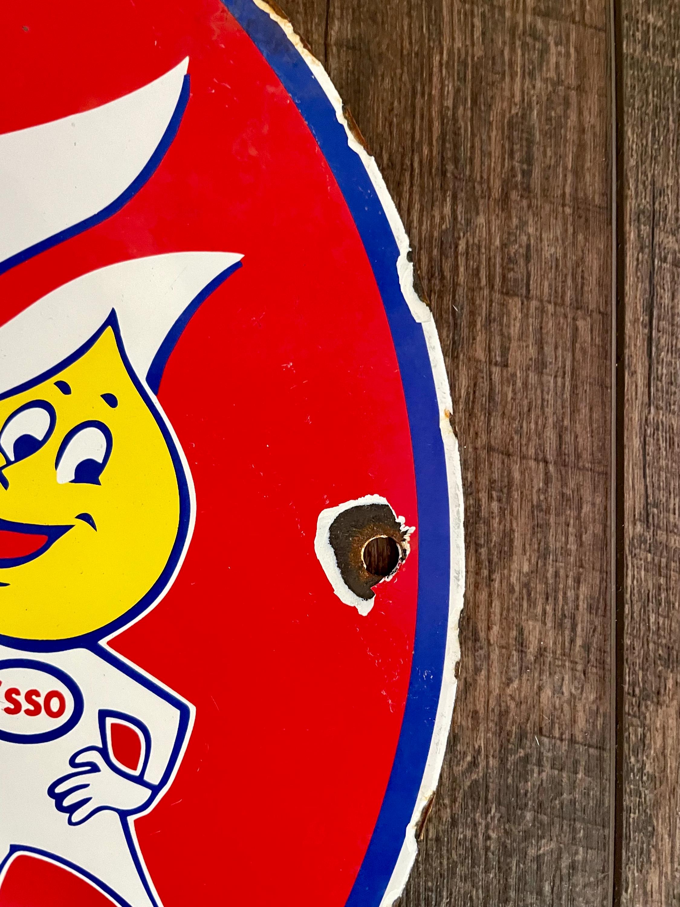 Vintage ESSO FUEL OIL Gas Station Pump 12" Round Porcelain Sign - Etsy